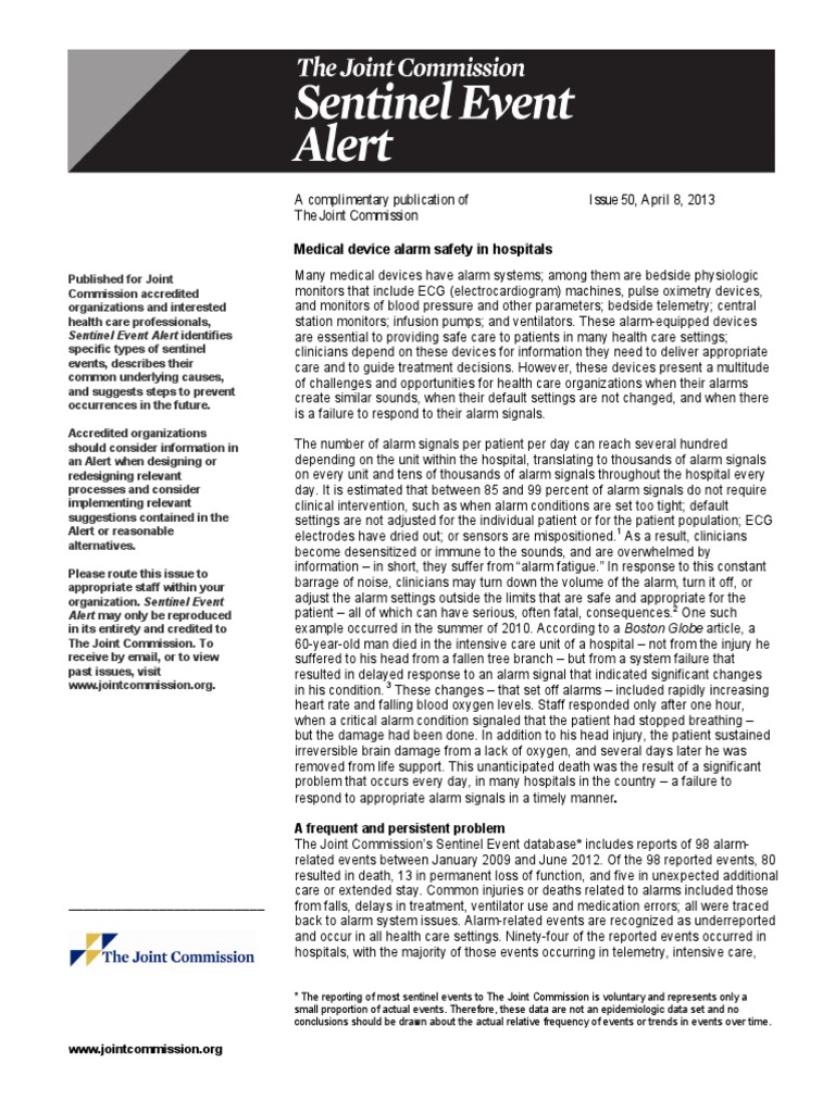 JCI-Sentinel Event Alert | PDF | Monitoring (Medicine) | Medicine