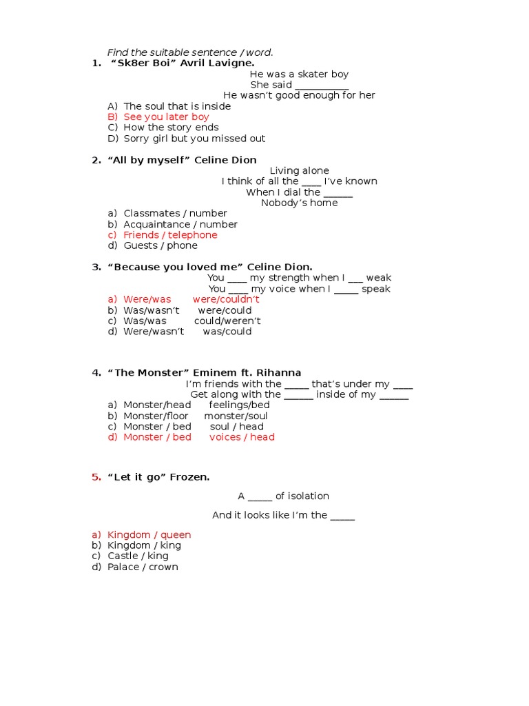 Find the Suitable Word or Sentence | PDF