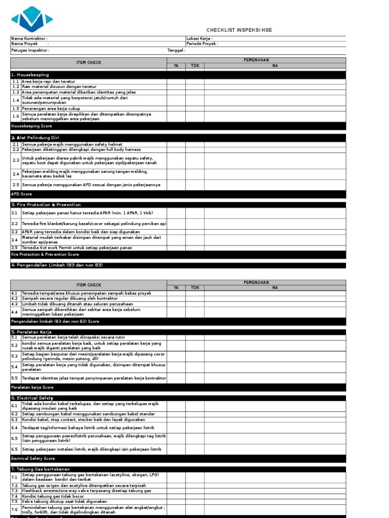 FRM-HSE-27 Checklist Inspeksi HSE | PDF