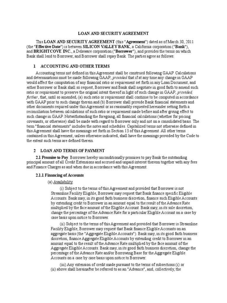 Loan and Security Agreement(Sample) (1) (1) | Security Interest ...
