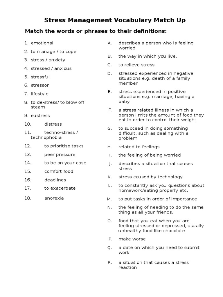 Stress Management Vocabulary | PDF | Industrial And Organizational ...