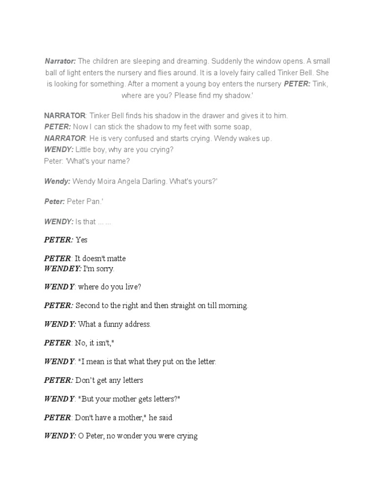 Peter Pan Script | PDF | Wendy Darling | Lost Boys (Peter Pan)