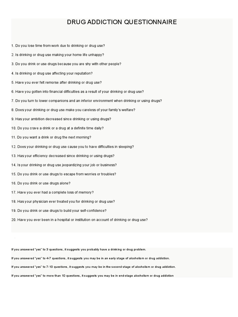 Assessing Addiction: A Questionnaire for Evaluating Dependence on Drugs ...