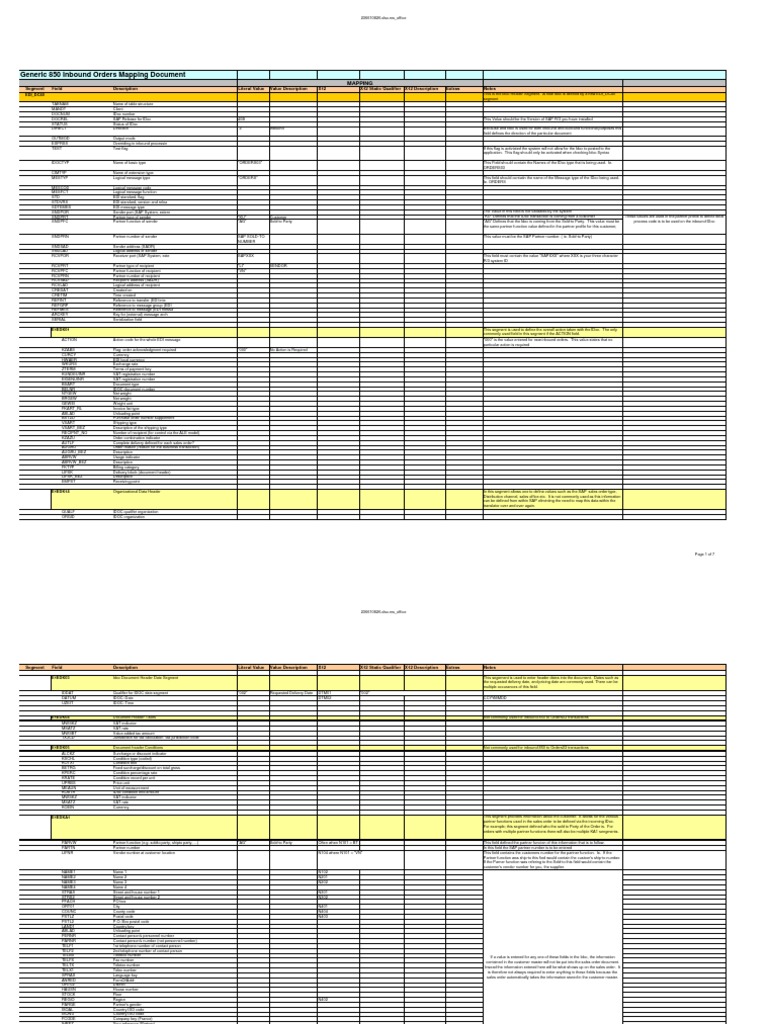 Generic 850 Mapping Document PDF | PDF | Electronic Data Interchange ...