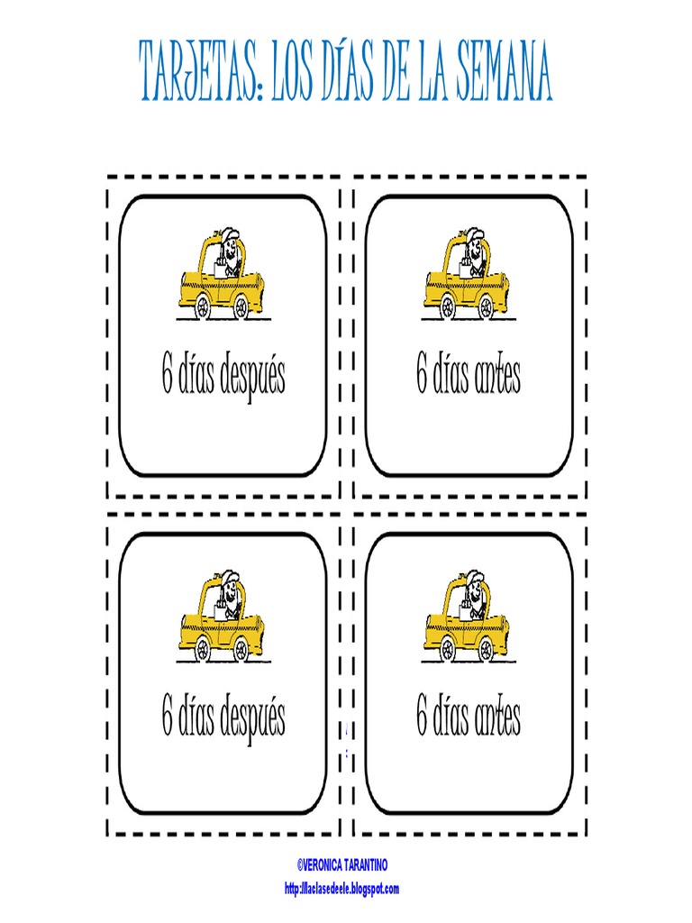 Tarjetas Juego Dias de La Semana