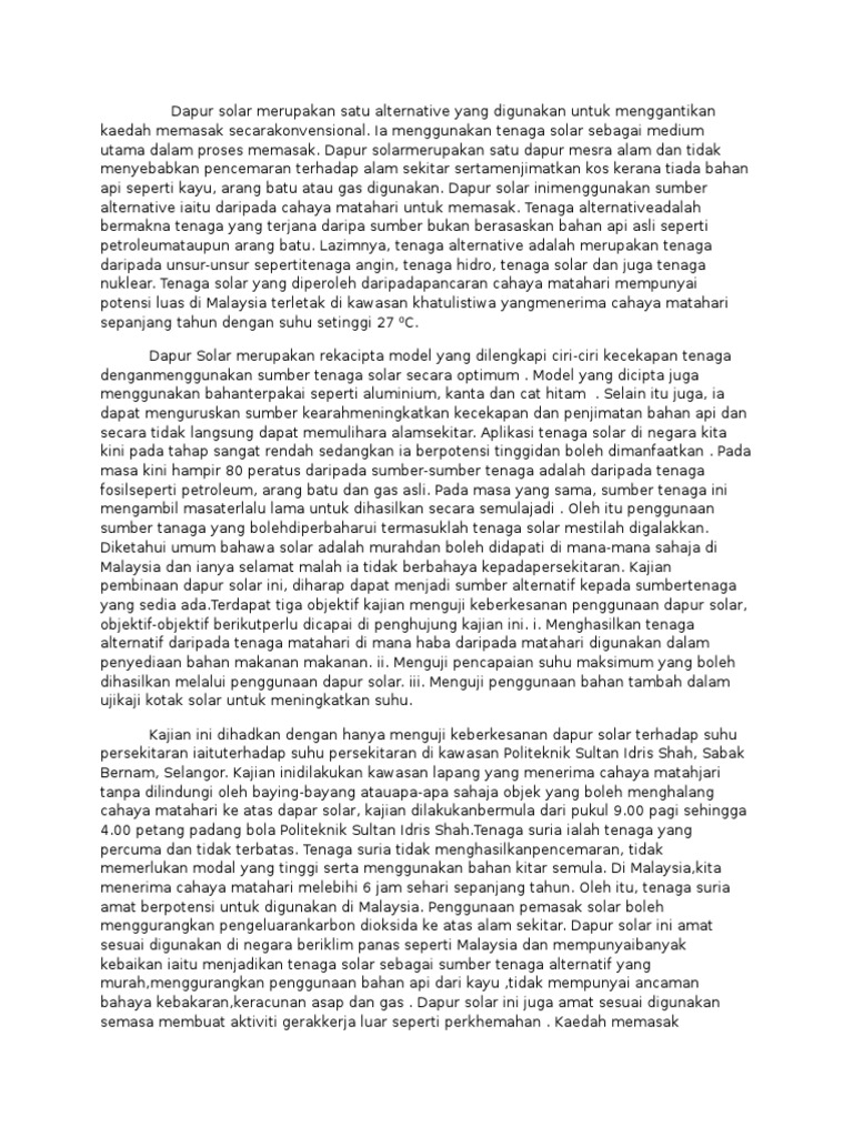 Dapur Solar Kerja Fatin | PDF