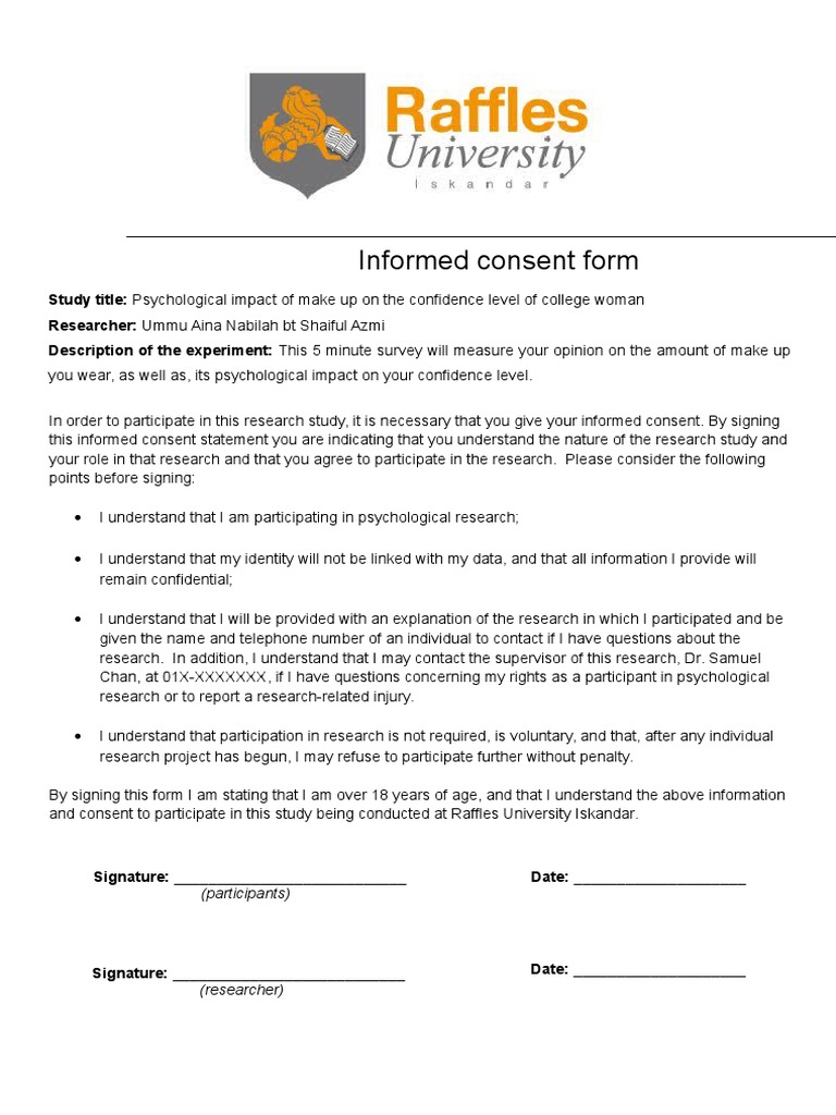 Informed Consent for Psychology Study | PDF