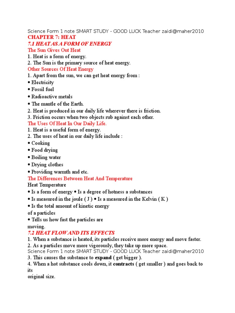 Science Form 1 Note | PDF | Convection | Heat