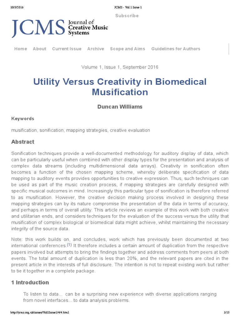 JCMS - Vol 1 Issue 1 | PDF | Pitch (Music) | Creativity