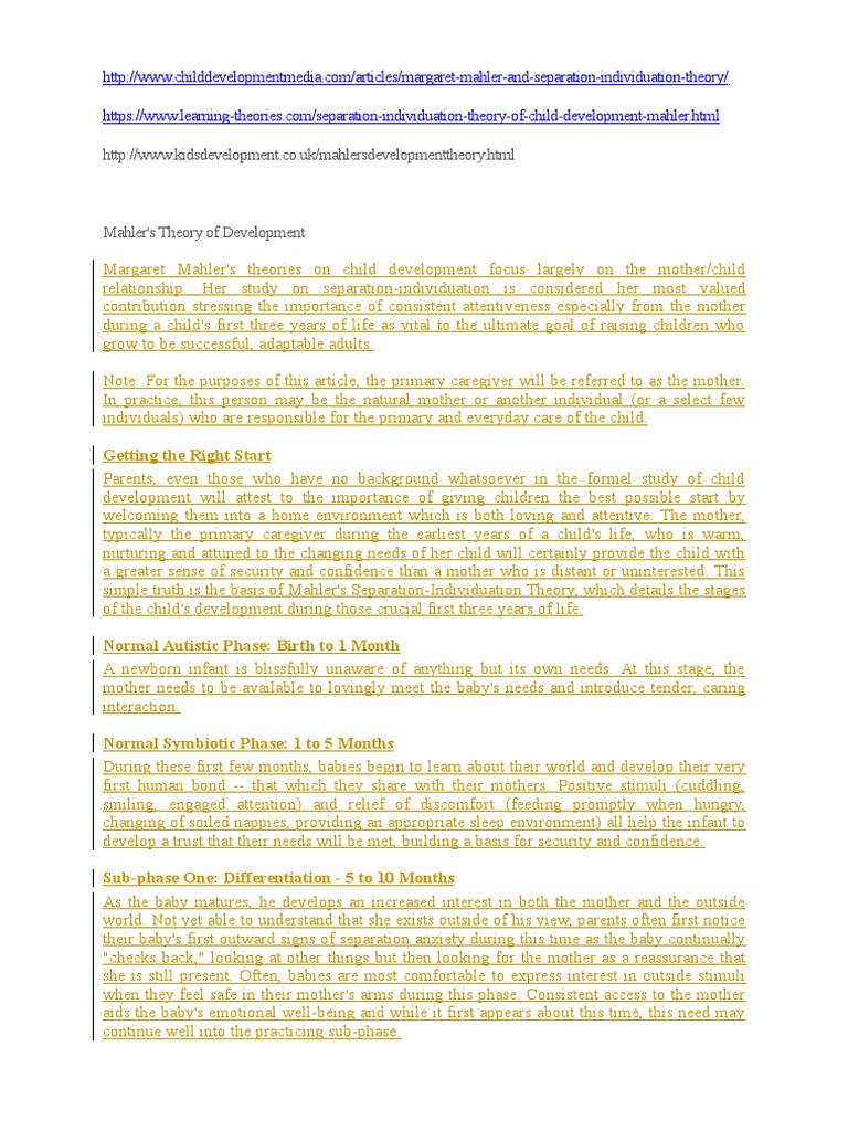 Mahler | Download Free PDF | Behavioural Sciences | Human Development