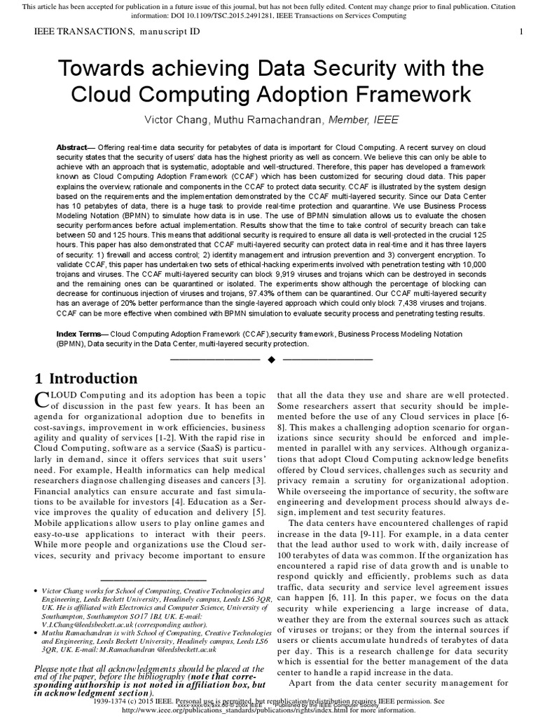 Towards Achieving Data Security With The Cloud Computing Adoption Framework | PDF | Cloud ...