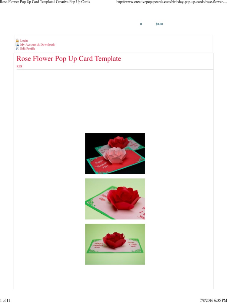 Rose Flower Pop Up Card Template Creative Pop Up Cards | PDF ...