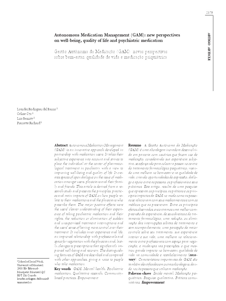 Autonomous Medication Management (GAM) : New Perspectives On Well-Being ...