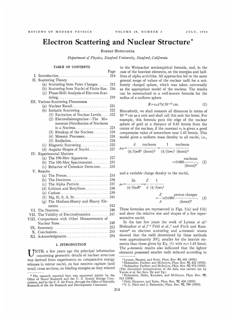 Electron Scattering and Nuclear Structure PDF | PDF | Electron | Proton