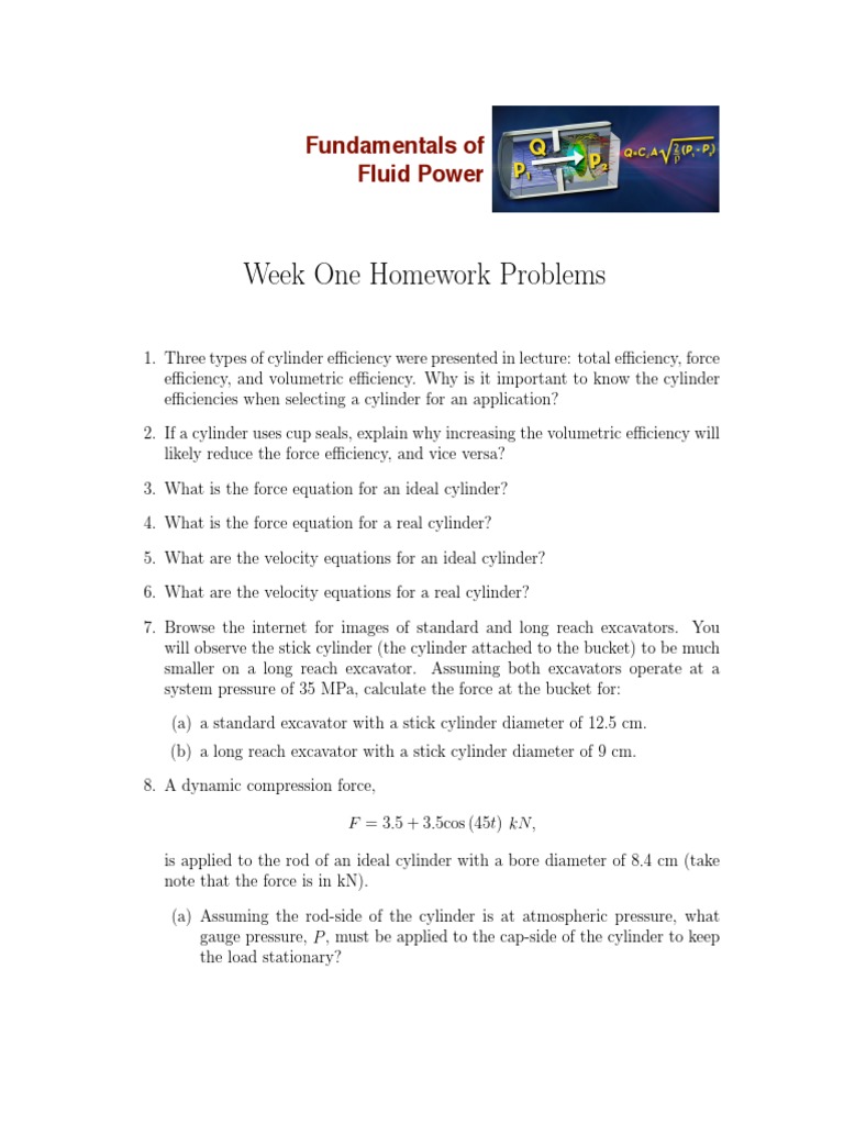 Week One Homework Problems: Fundamentals of ! Fluid Power | PDF