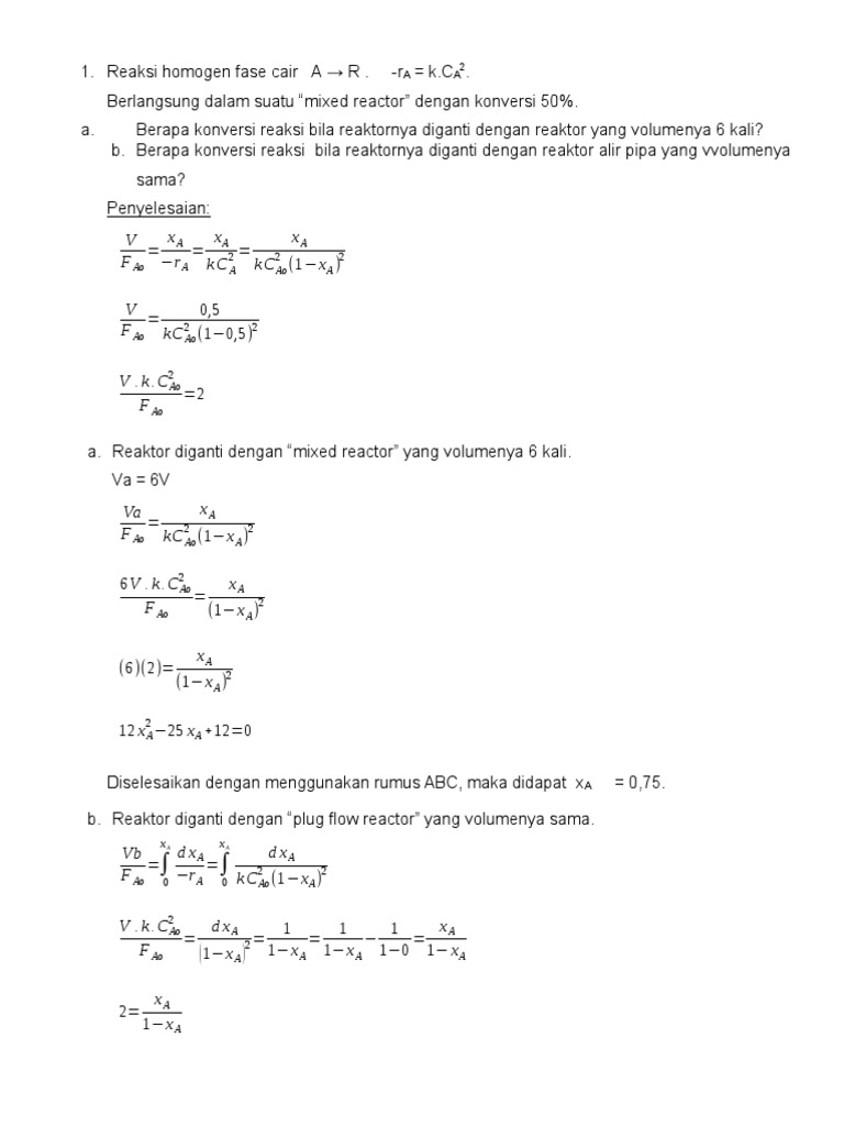CTH Soal Reaktor Alir Pipa | PDF