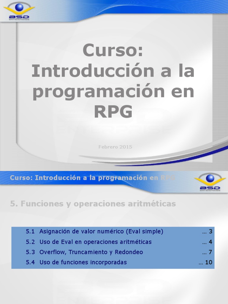 Introducción A La Programación en RPG - 5 | PDF | Decimal | Aritmética