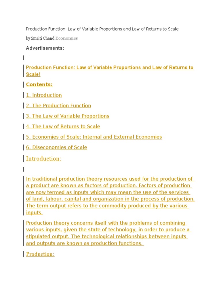Production Function | PDF | Production Function | Economies Of Scale