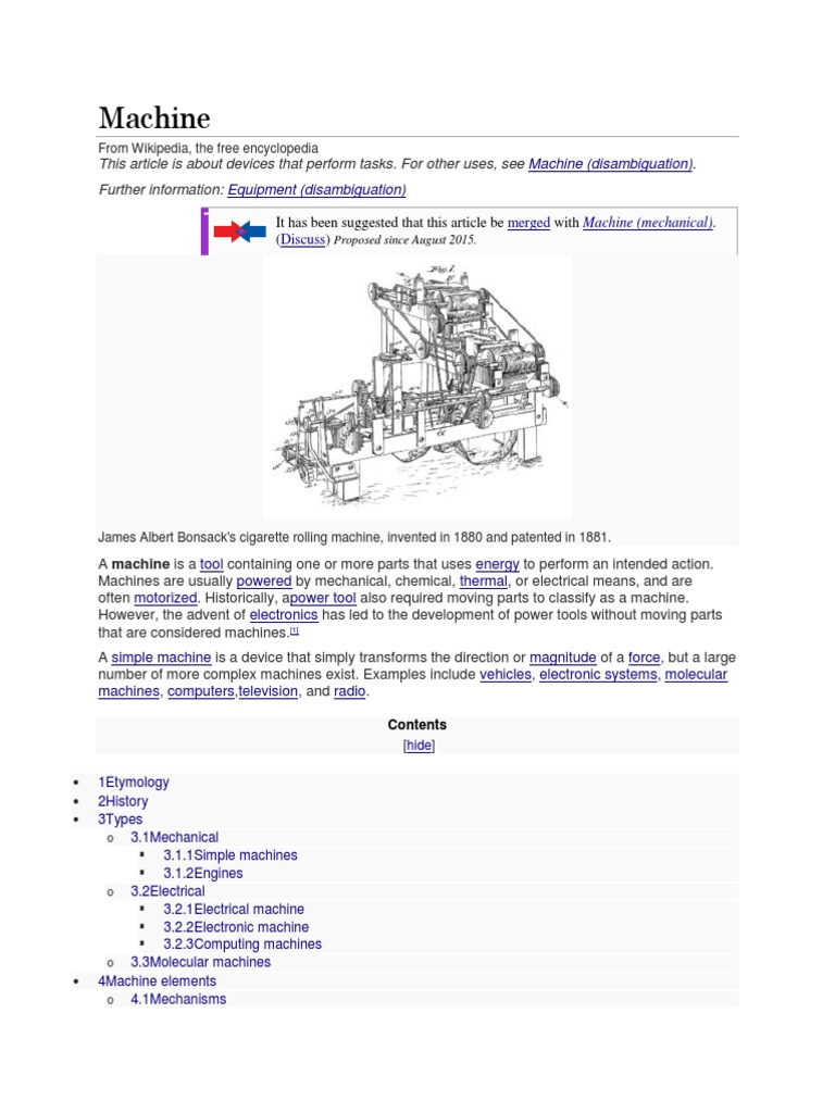 Machine: This Article Is About Devices That Perform Tasks. For Other ...