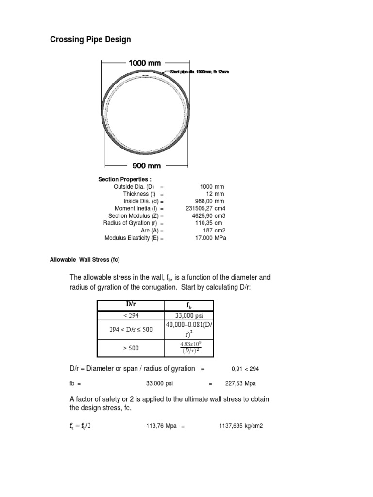 Crossing Pipe Design: Section Properties | PDF
