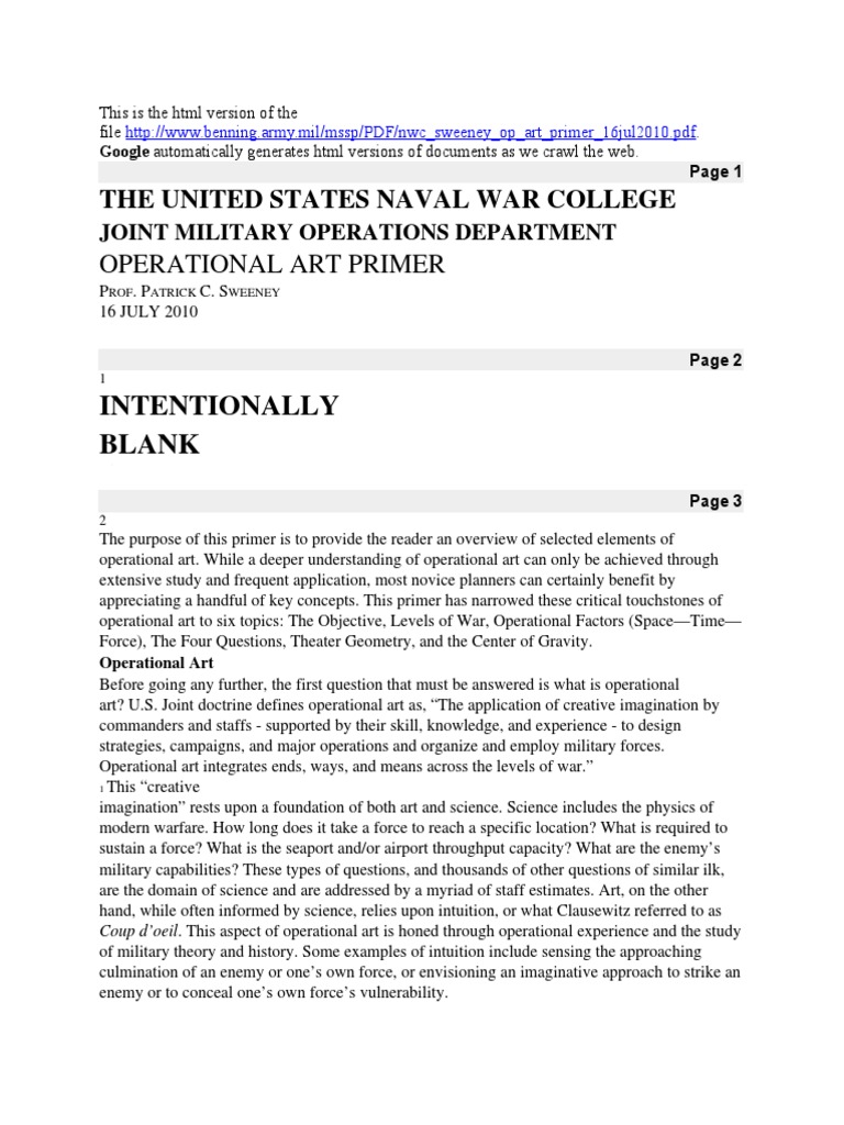 Operational Art Primer | PDF | Operational Level Of War | Command And ...