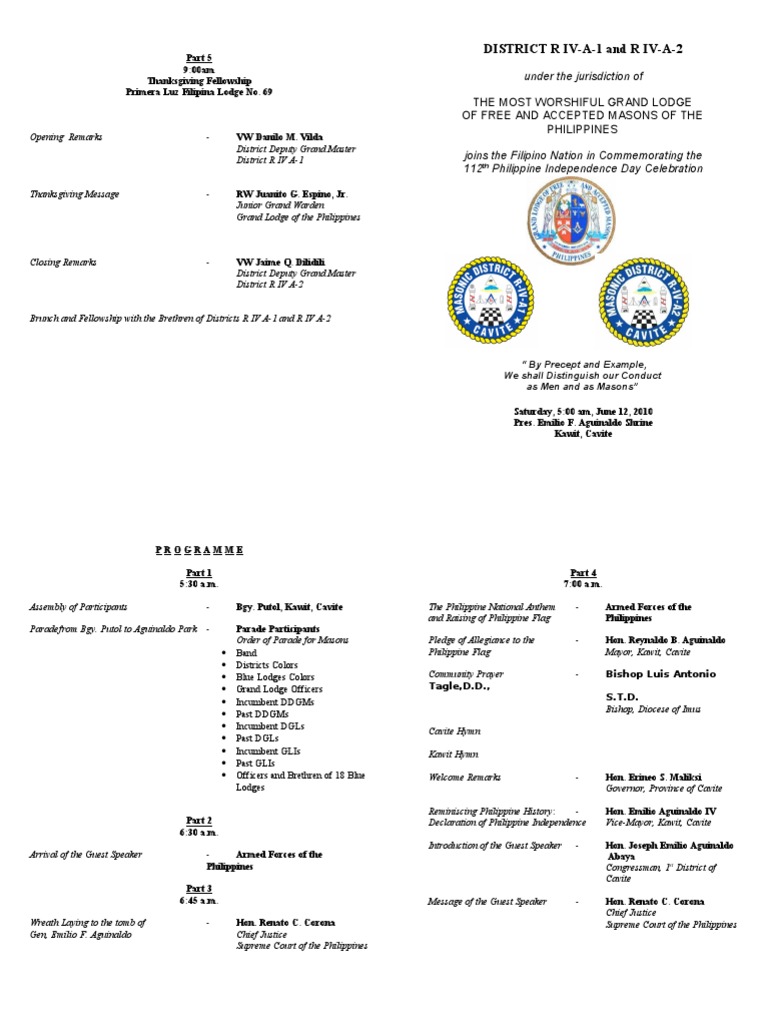 Program June 12, 2010 Independence Day | PDF | Philippines