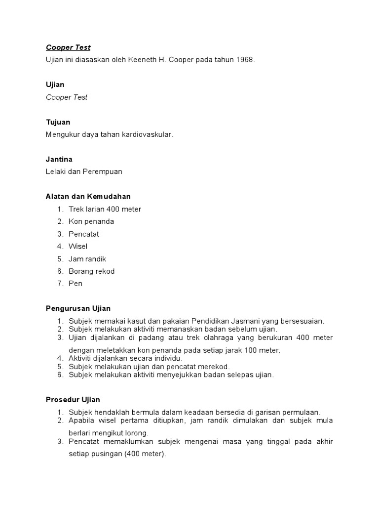 Panduan Lengkap Ujian Cooper Test | PDF