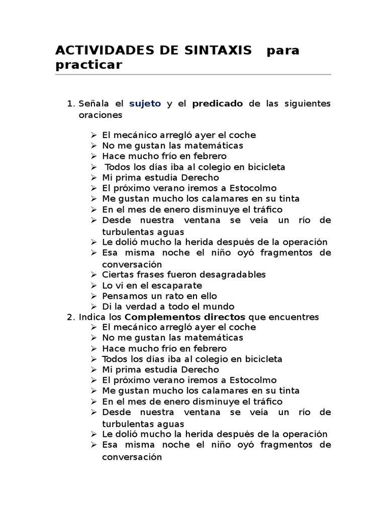 Actividades de Sintaxis para Practicar | PDF | Adverbio | Mecánica del lenguaje