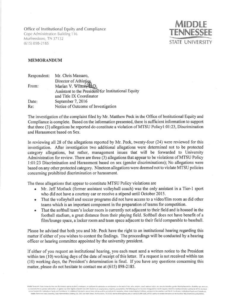 Letter and Investigation Report