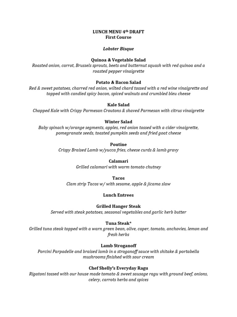 The Chelsea Station Opening Menu | PDF | Salad | Food And Drink