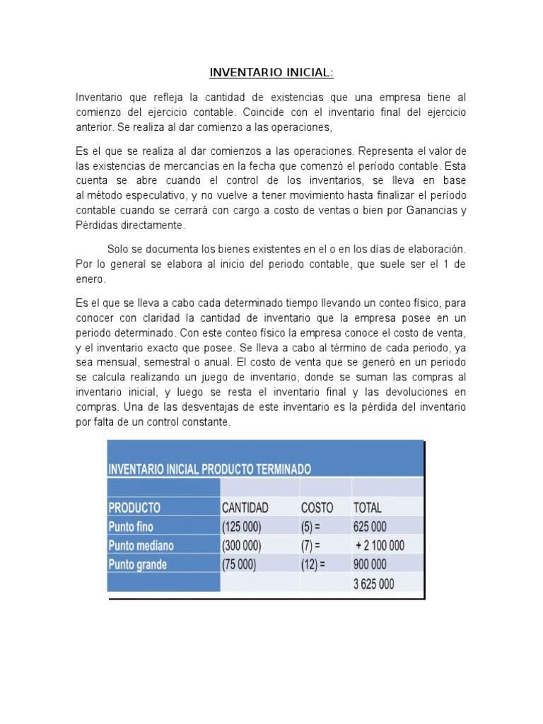 INVENTARIO INICIAL.docx | Inventario | Contabilidad