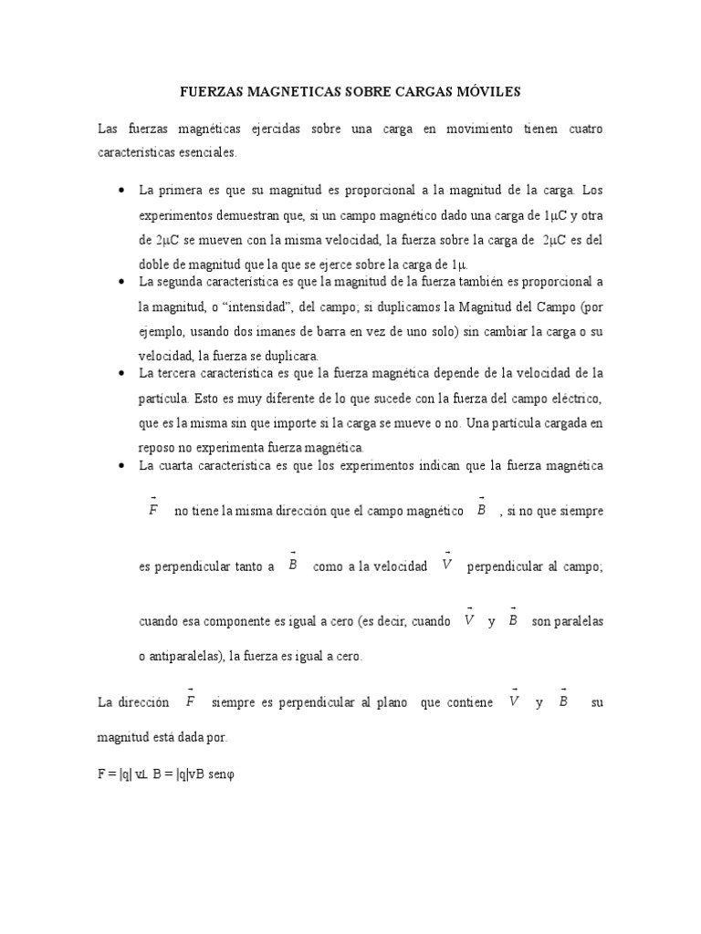 Fuerzas Magneticas Sobre Cargas Móviles Aracelys | PDF | Campo magnético | Magnetismo