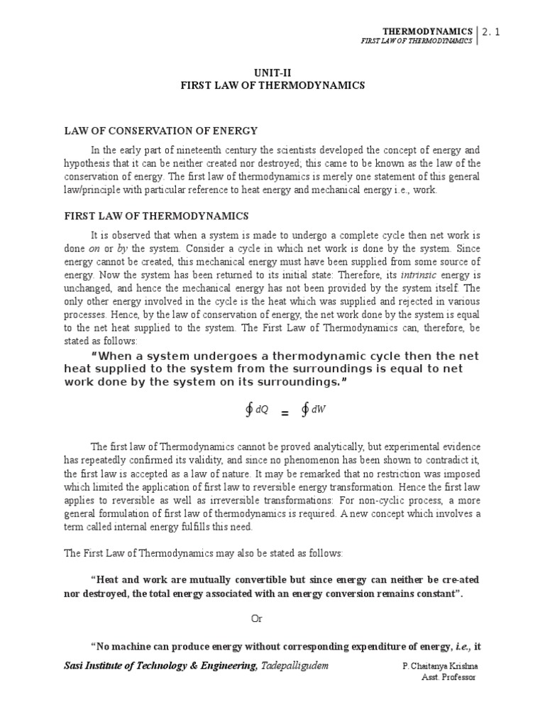 First Law of TD | PDF | Heat | Mole (Unit)