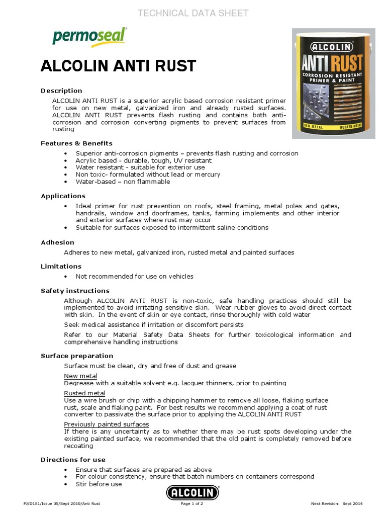 Alcolin Anti Rust TDS | PDF | Paint | Rust