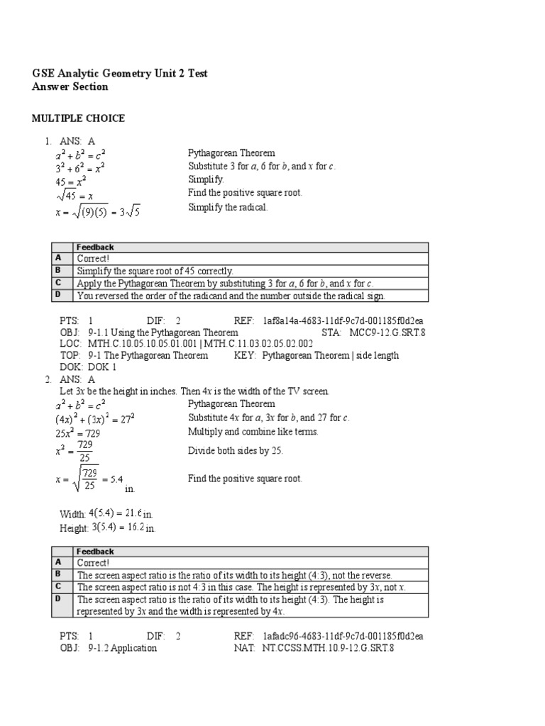 Gse Analytic Geometry Unit 2 Test | PDF | Trigonometric Functions ...