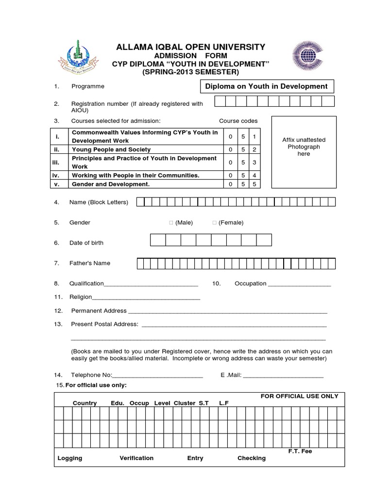 Admission Form CYP | Download Free PDF | Academic Degree | Qualifications