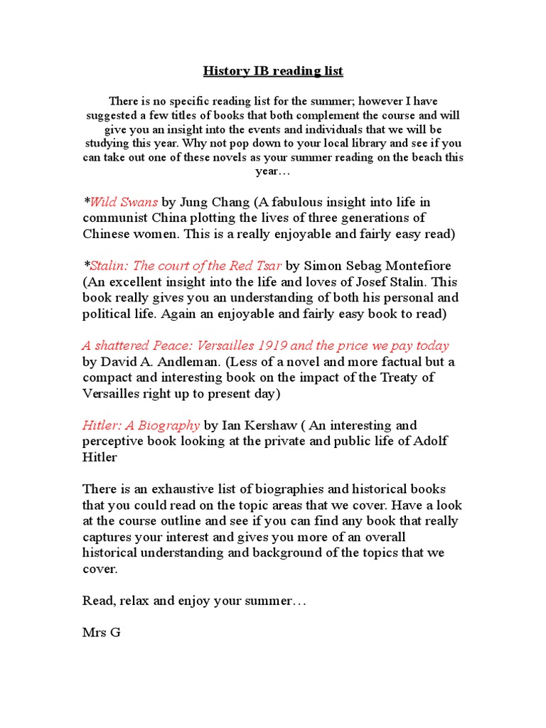 History Ib Reading List | PDF