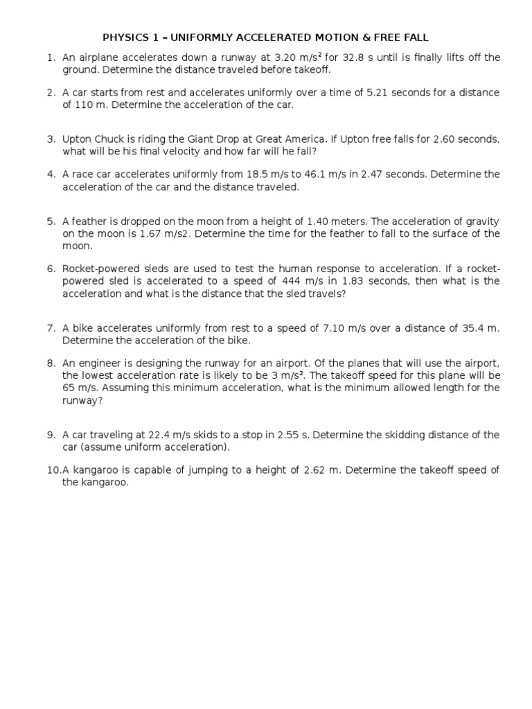 Uniformly Accelerated Motion Problems | PDF | Science & Mathematics