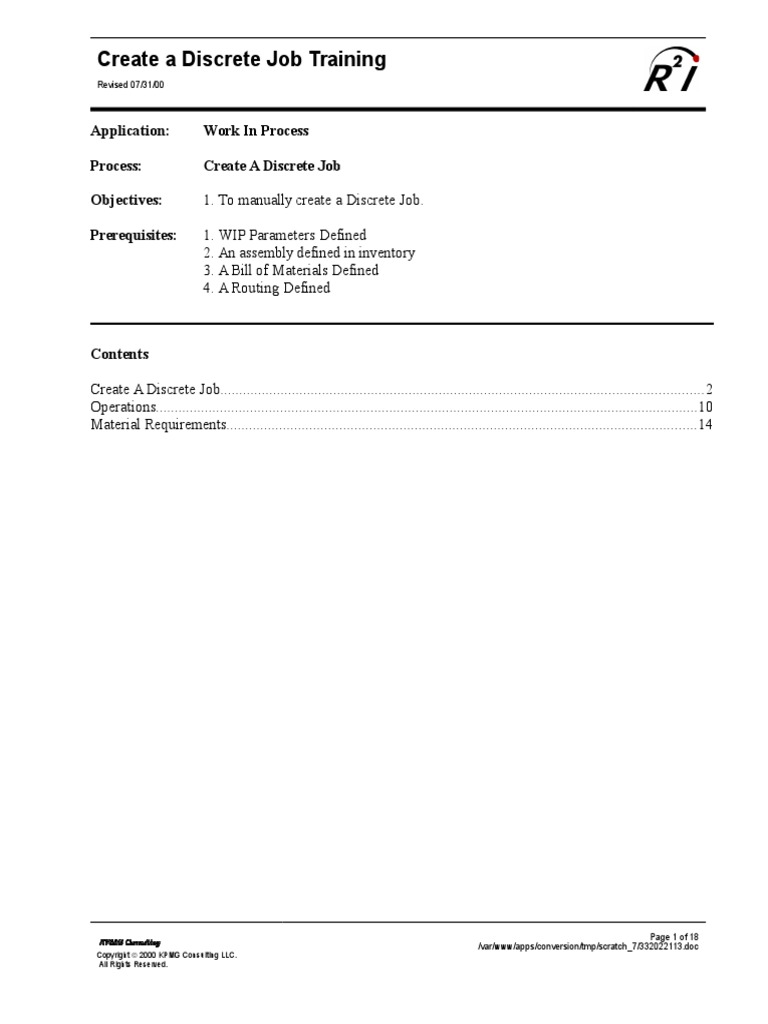 WIP Create A Discrete Job Training | PDF
