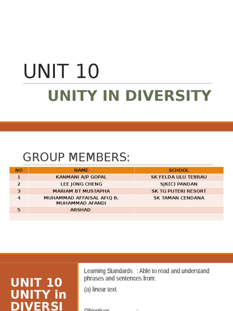Unit 10 - Unity in Diversity | PDF | Reading Comprehension | Linguistics