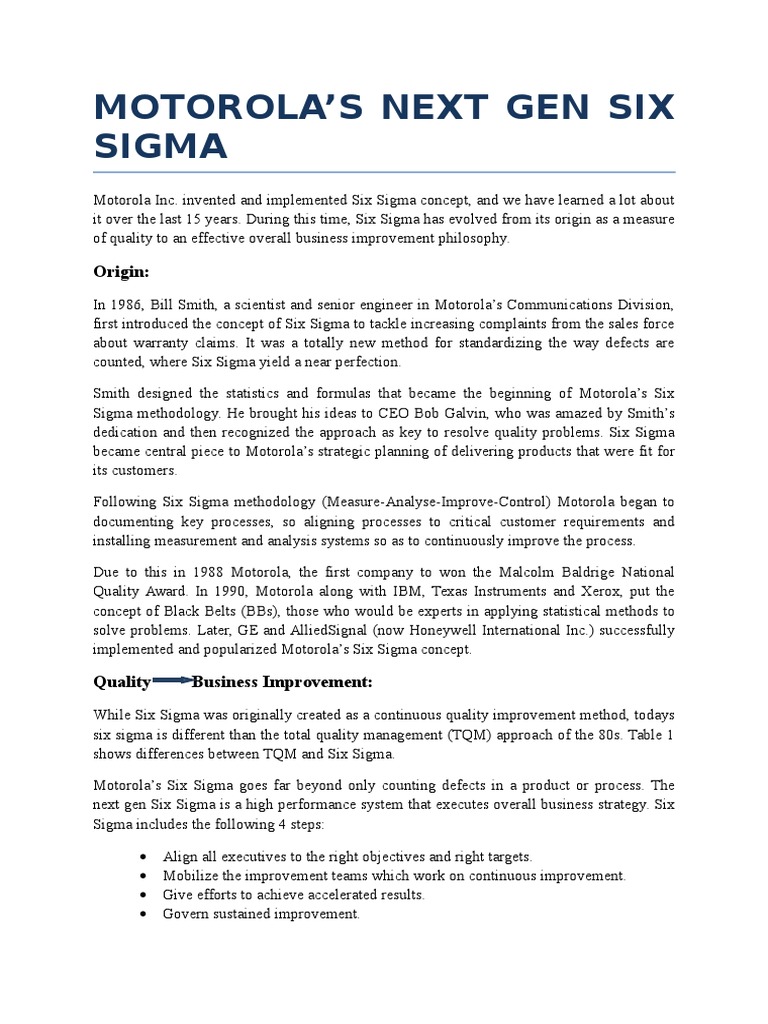 Motorola's Six Sigma Evolution | PDF