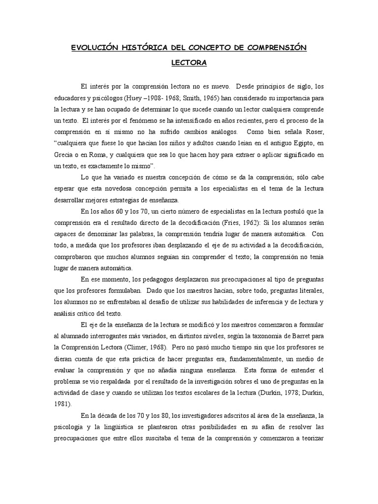 Evolución de la Comprensión Lectora | PDF | Lectura (proceso) | Egoismo ...