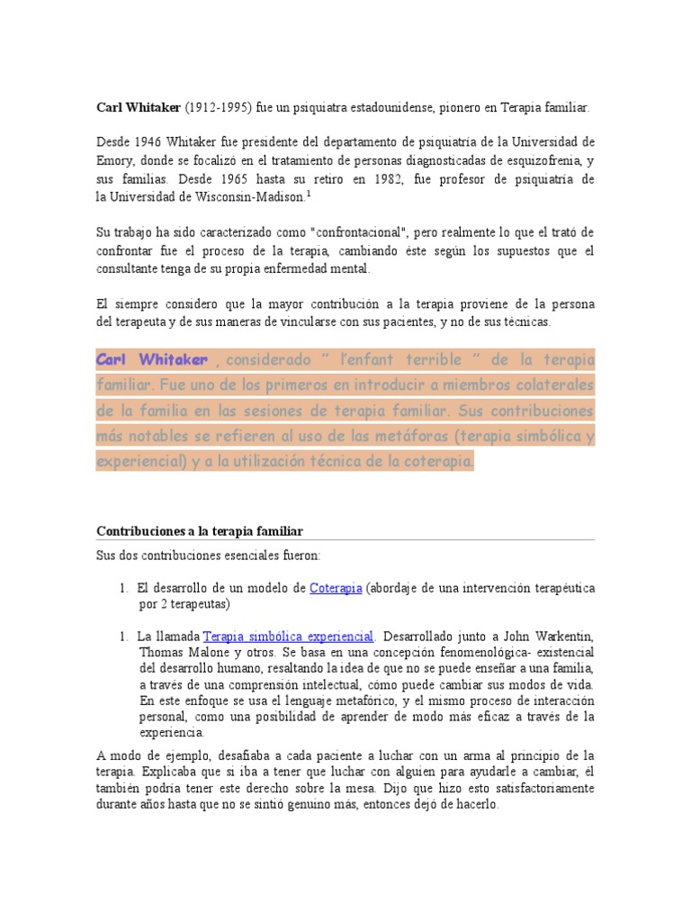 Carl Whitaker: Pionero en Terapia Familiar | PDF | Salud mental | Cognición