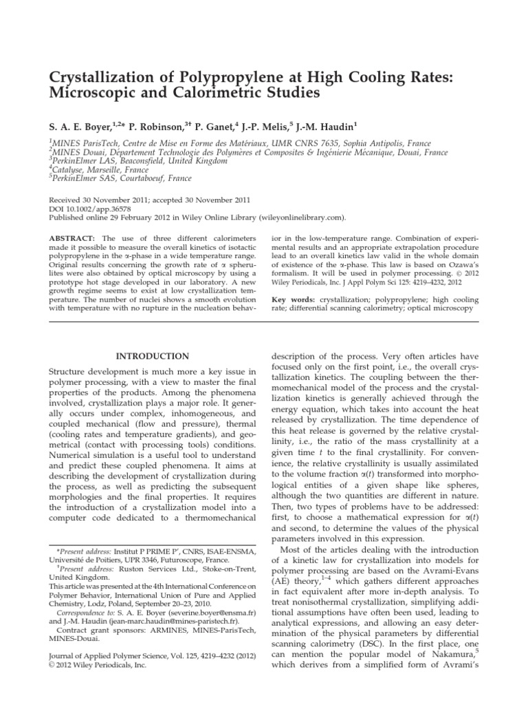 Crystallization of Polypropylene at High Cooling Rates Microscopic and ...
