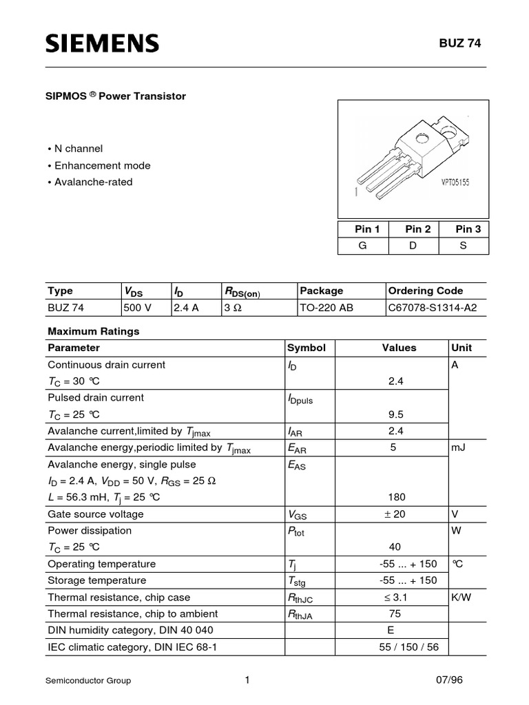 B U Z 74, S - Diodo, 2,4A, 500V, Mosfet PDF | PDF | Field Effect ...