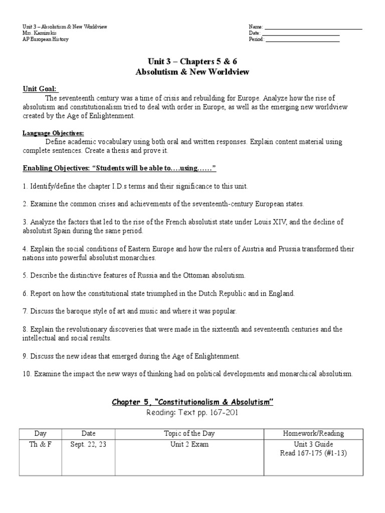 Unit 3 CHPT 5 Guide | PDF | Absolute Monarchy | Age Of Enlightenment