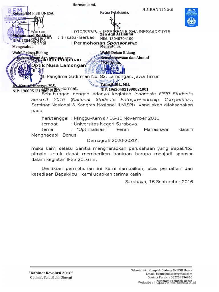 Surat Permohonan Sponsor Ke PTPN | PDF