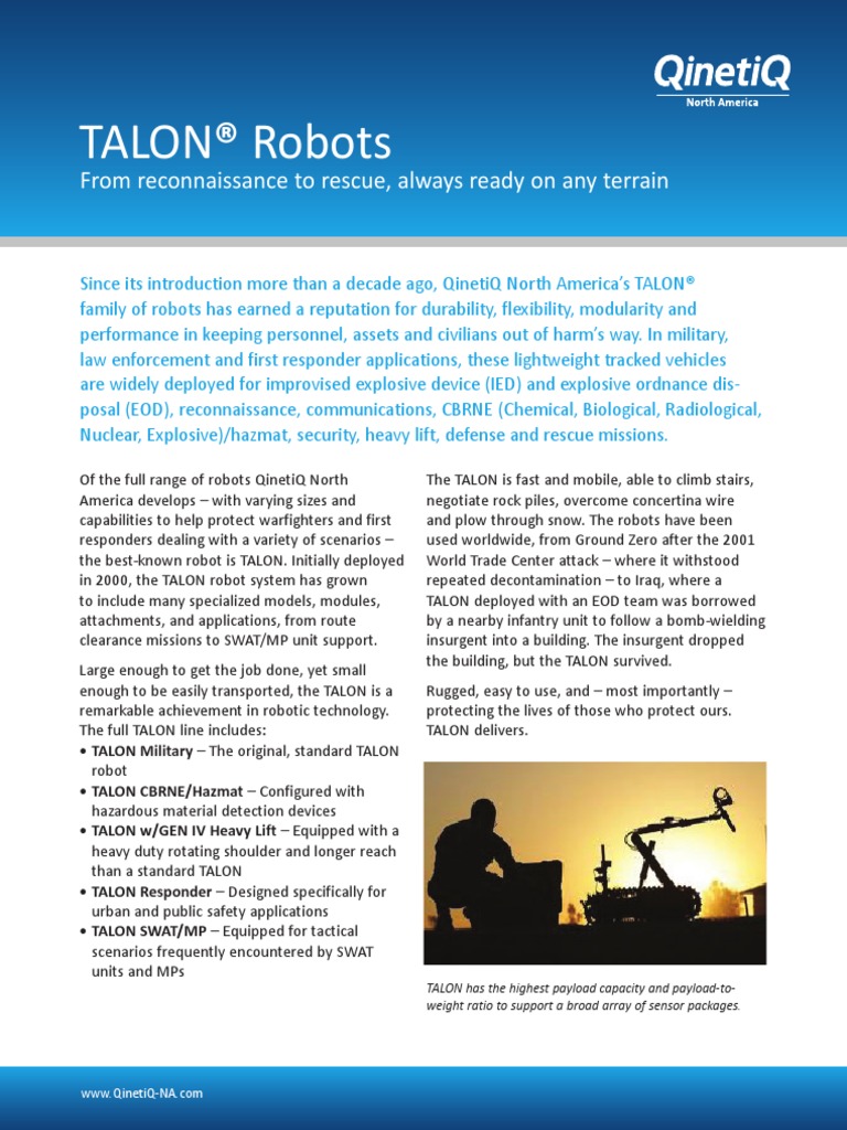 TALON® Robots From reconnaissance to rescue, always ready on any ...