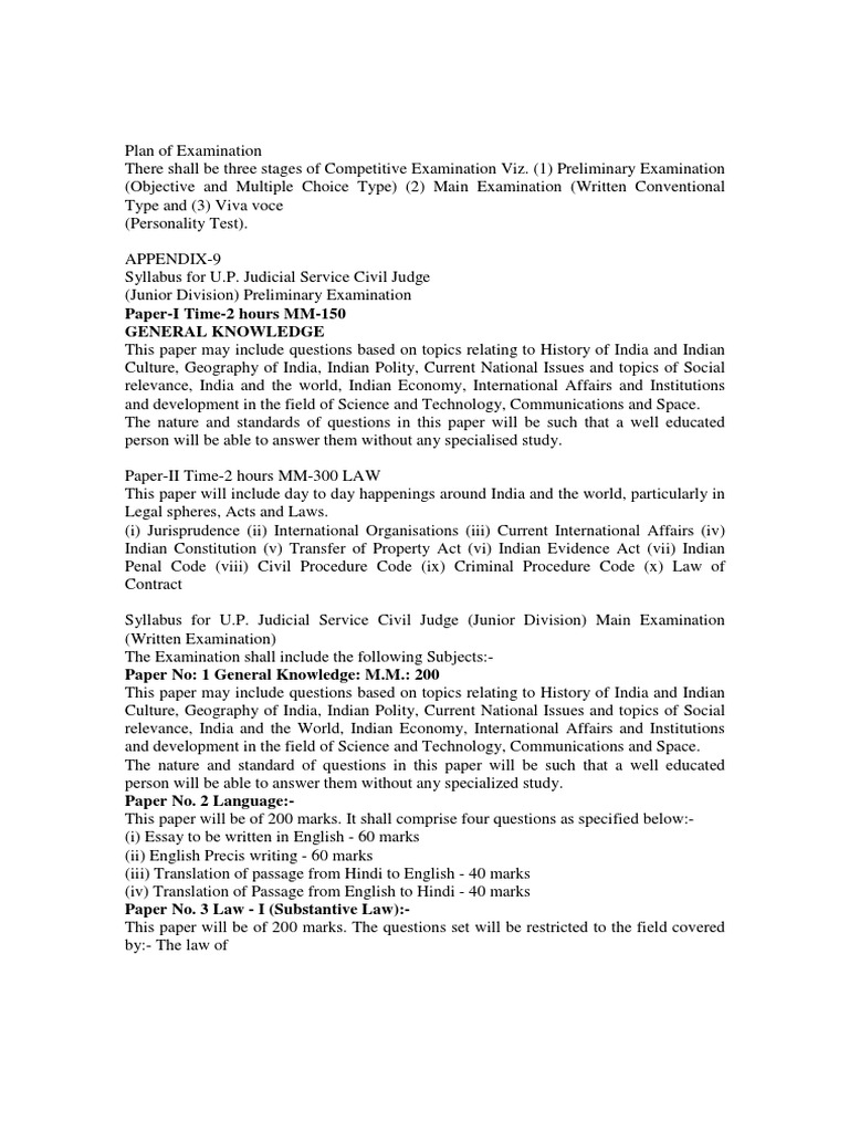 UPPSC PCS J Syllabus For UP Judicial Service Civil Judge Syllabus Question Paper Pattern For Pre ...