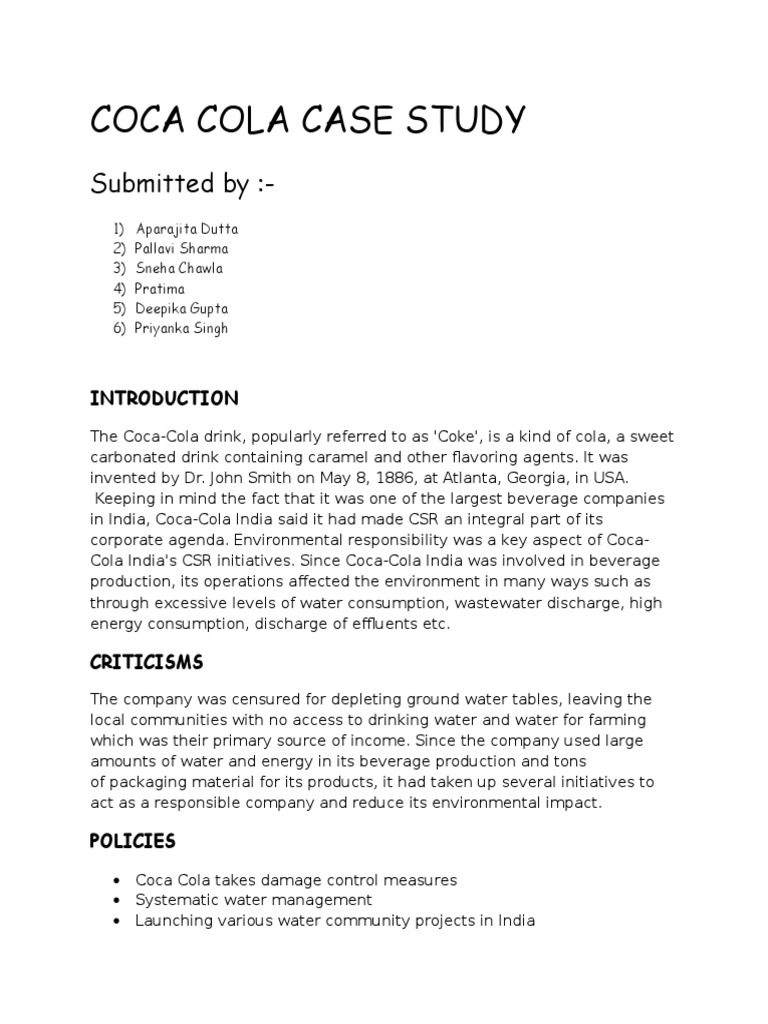 COCA COLA Case Study Summary | PDF | Reputation | Corporate Social ...